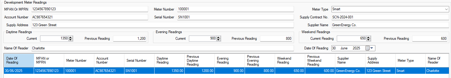 Developments - Meter Readings